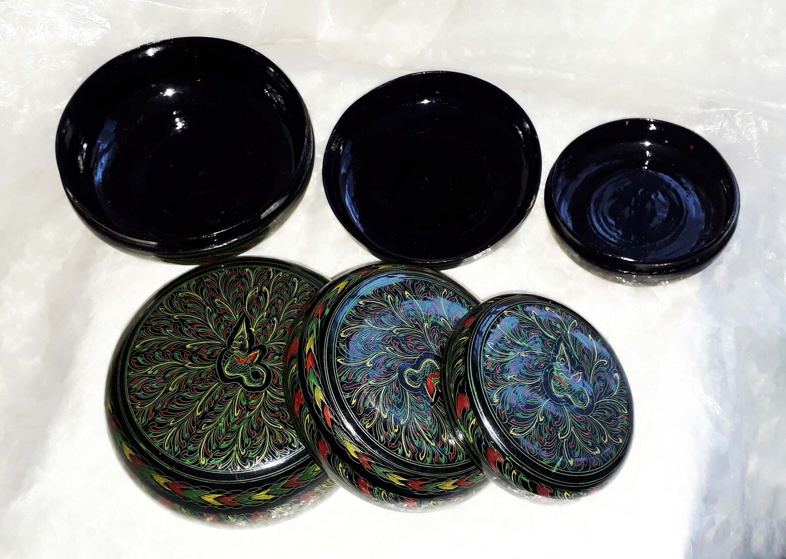 Set of 3 Hand Painted Oriental Nesting Boxes Embellished With an an ...