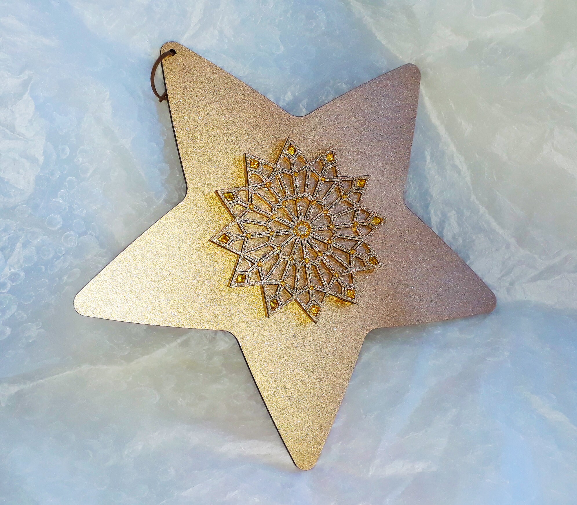 Wooden star wall art hand painted in gold with a decorative | Etsy
