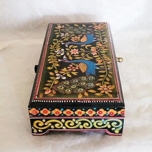 Large Rectangular Hand Painted Wooden Trinket Box From India, Decorated ...