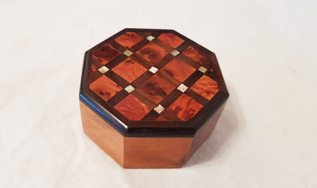 Hexagonal Vintage Wooden Trinket Box, Hand Decorated in Morocco With an ...