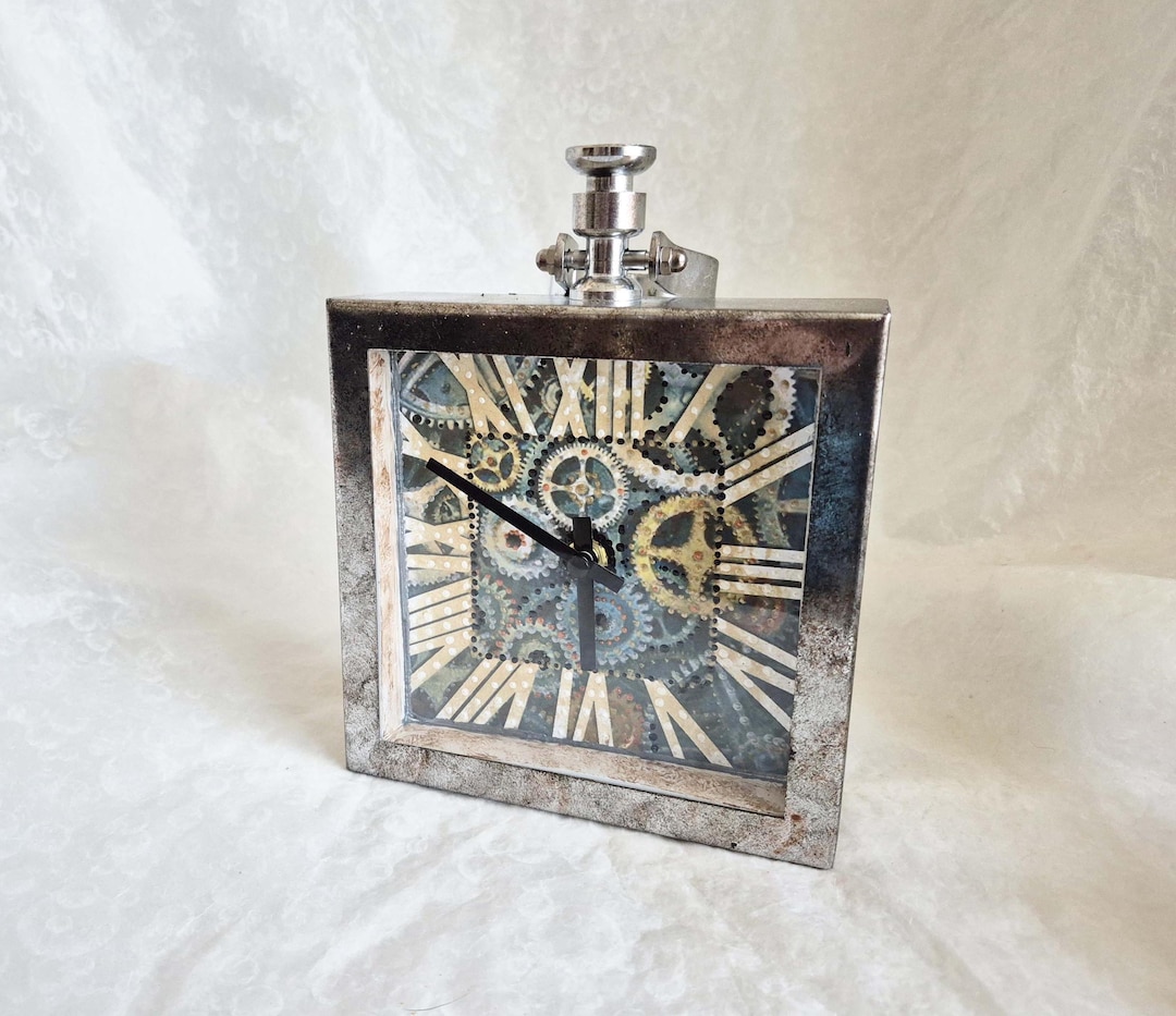 Square Pocket Watch Style Steampunk Wall Clock Hand Decorated With Faux ...