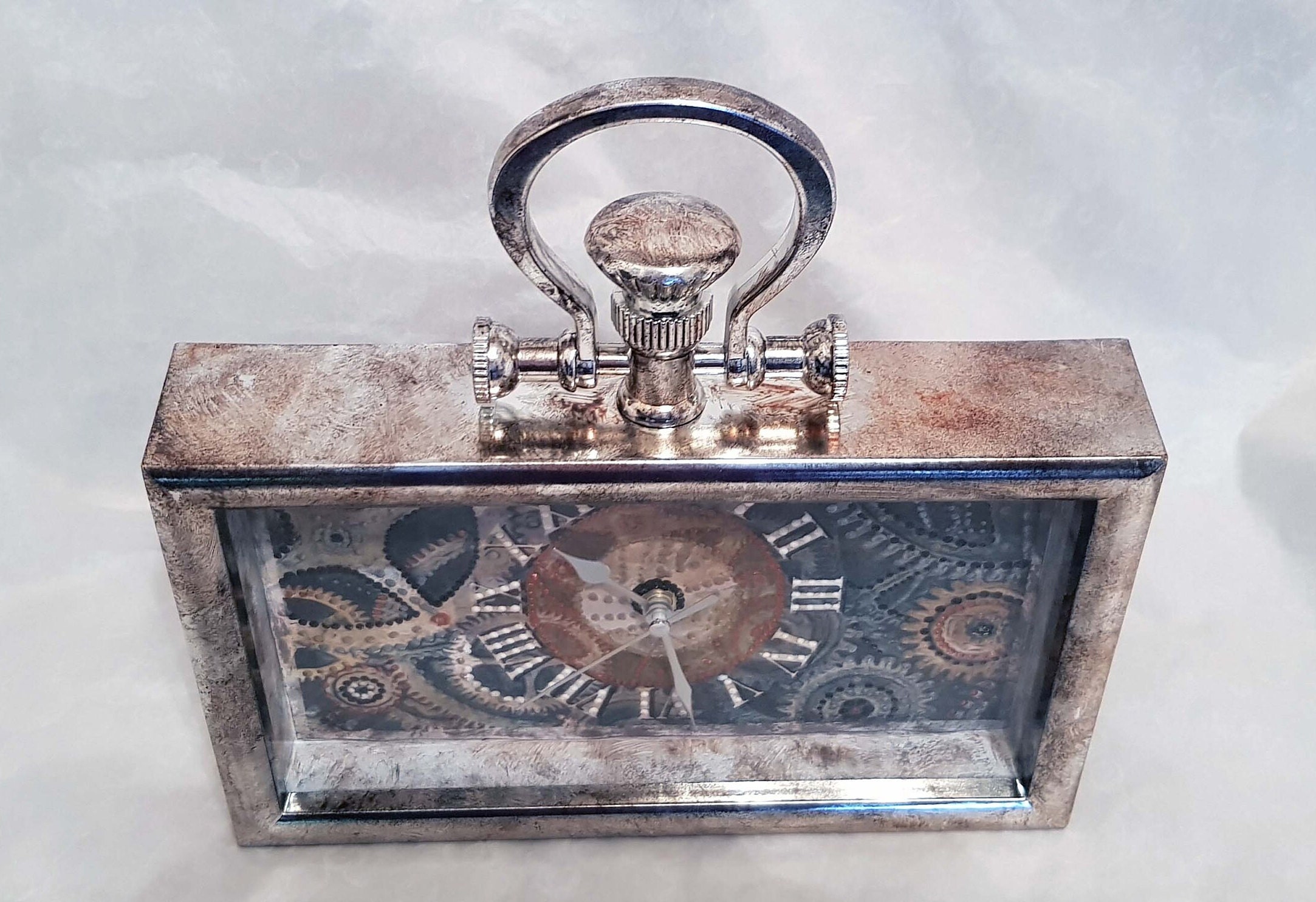 Steampunk Desk Clock, Industrial Gear Art, Vintage Style Table Clock ...