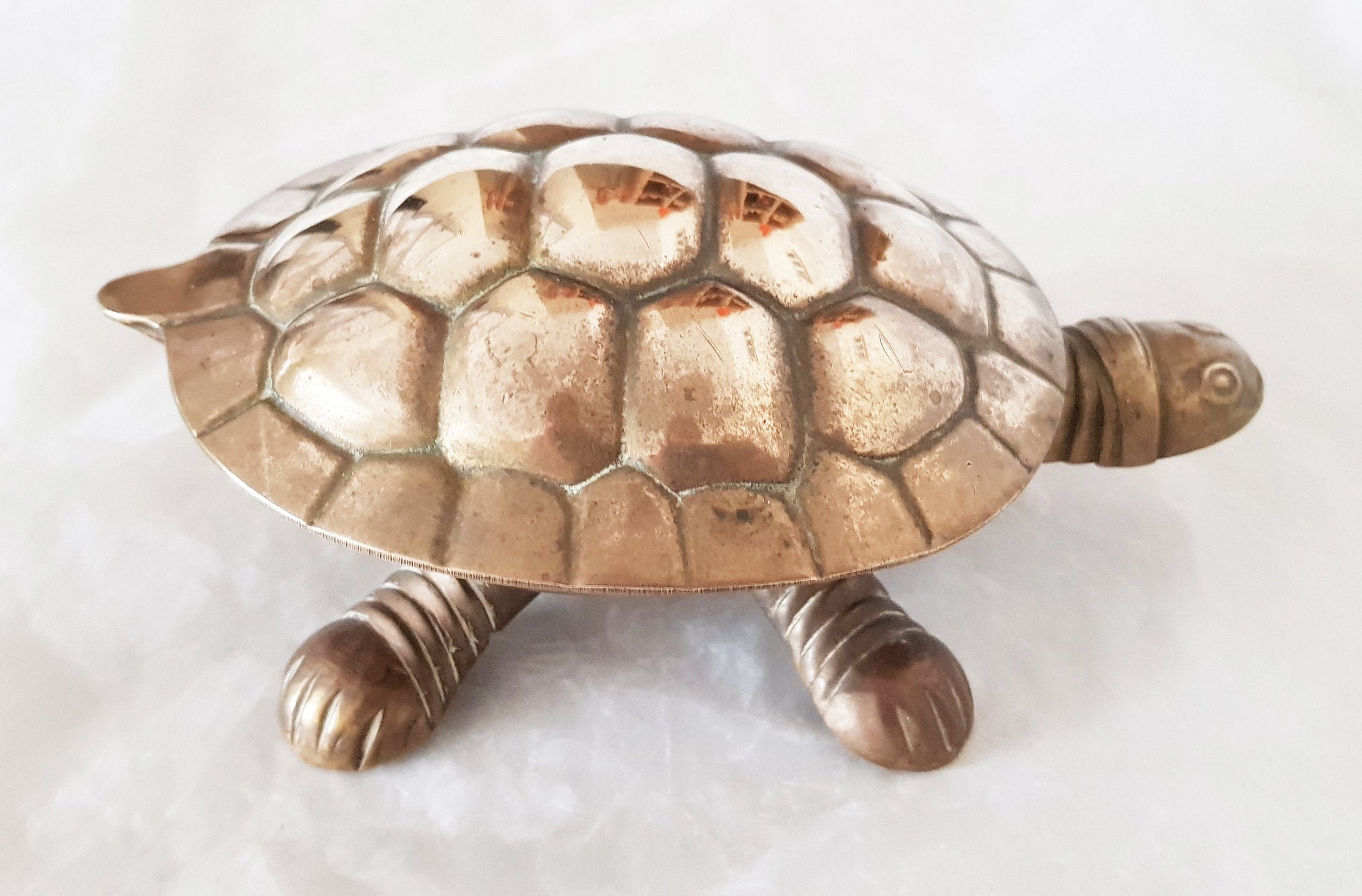 Large unusual vintage brass Tortoise shaped trinket box | Etsy