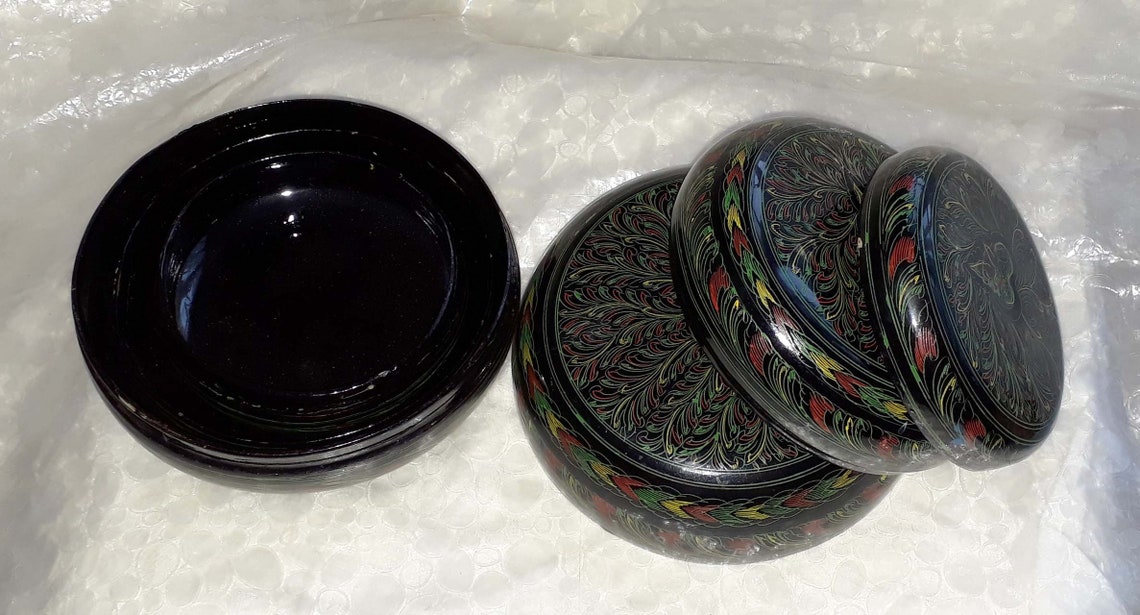 Set of 3 Hand Painted Oriental Nesting Boxes Embellished With an an ...