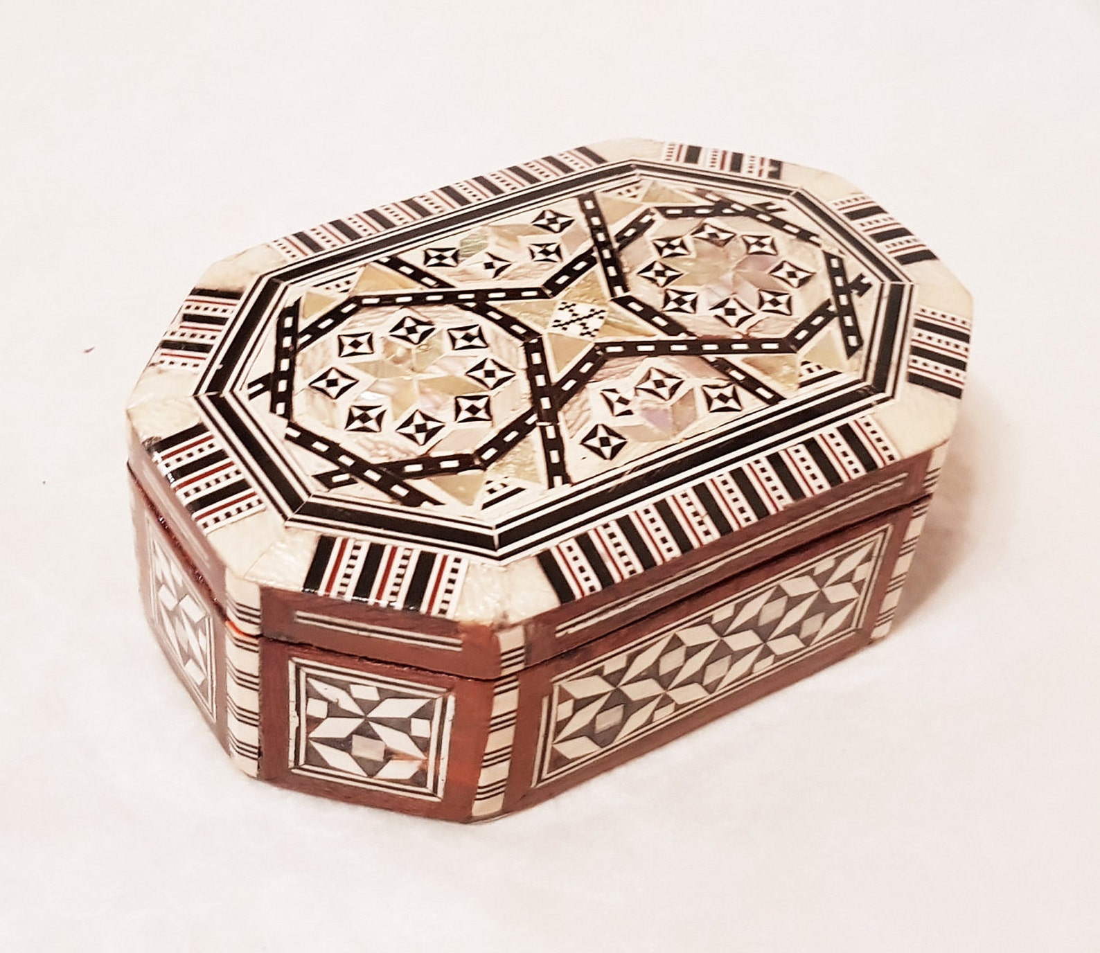 Vintage Hand Made Hexagonal Moroccan Marquetry Trinket Box - Etsy