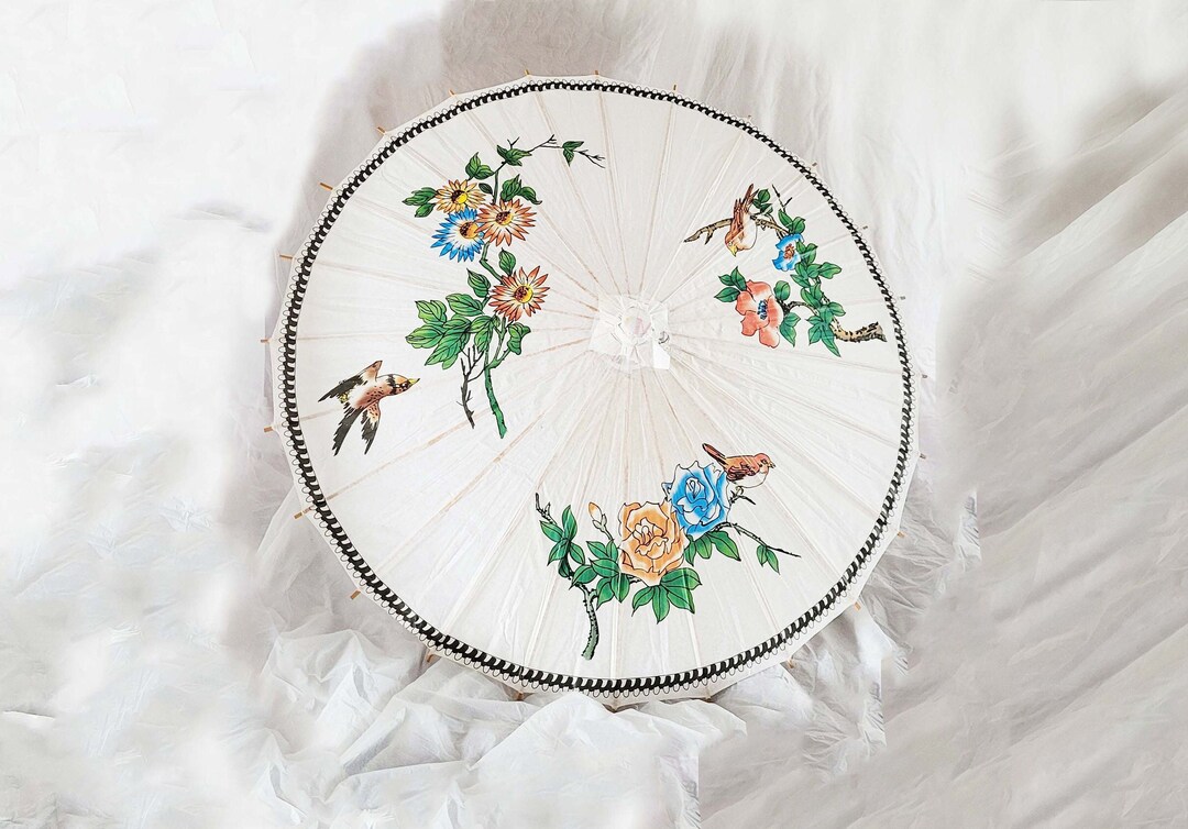 Vintage Japanese Paper Parasol/umbrella, Beautiful Hand Painted Floral ...