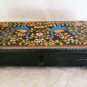 Large Rectangular Hand Painted Wooden Trinket Box From India, Decorated ...