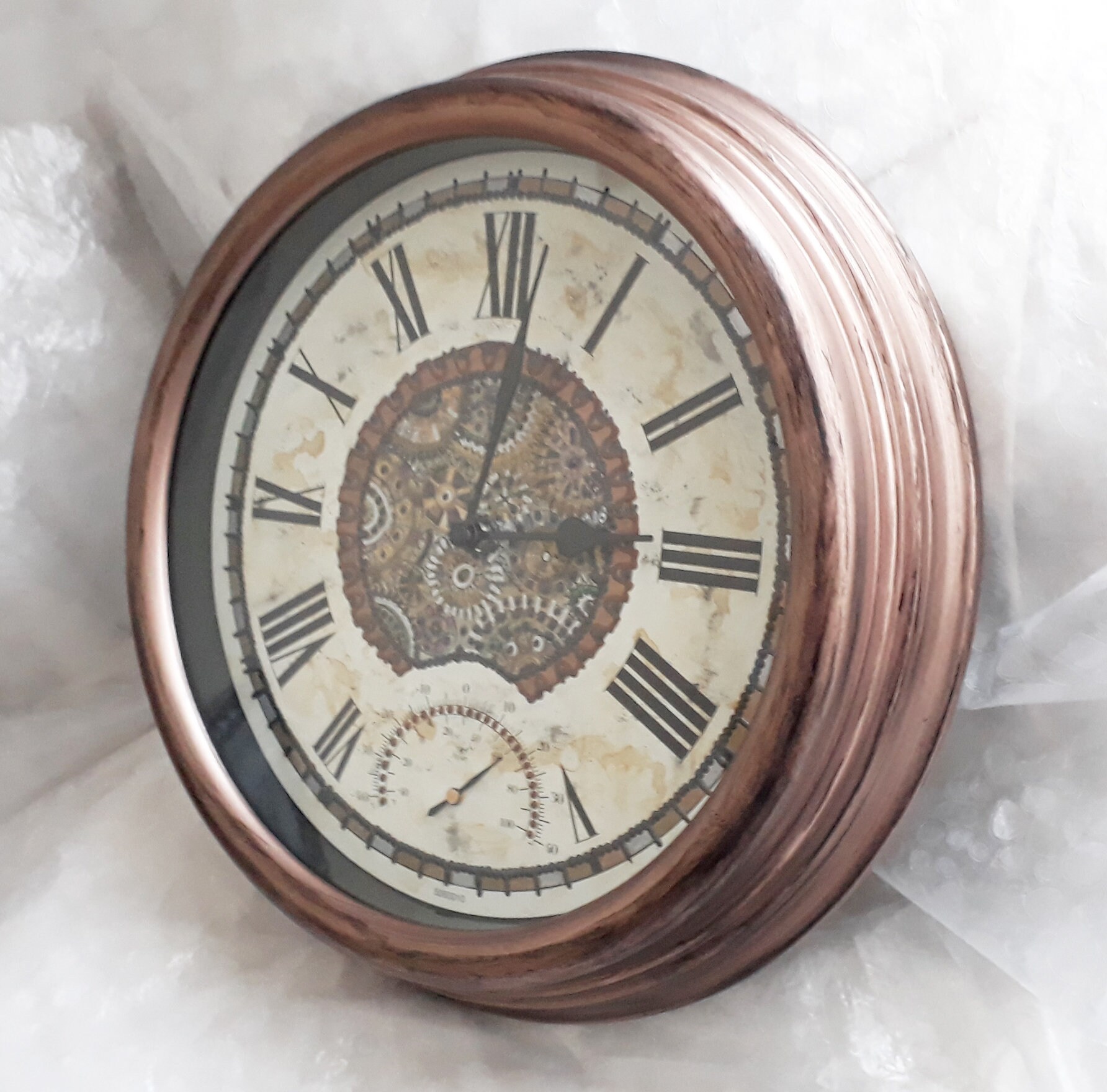 Steampunk Style Round Wall Clock Hand Decorated With Faux Cogs and Aged ...