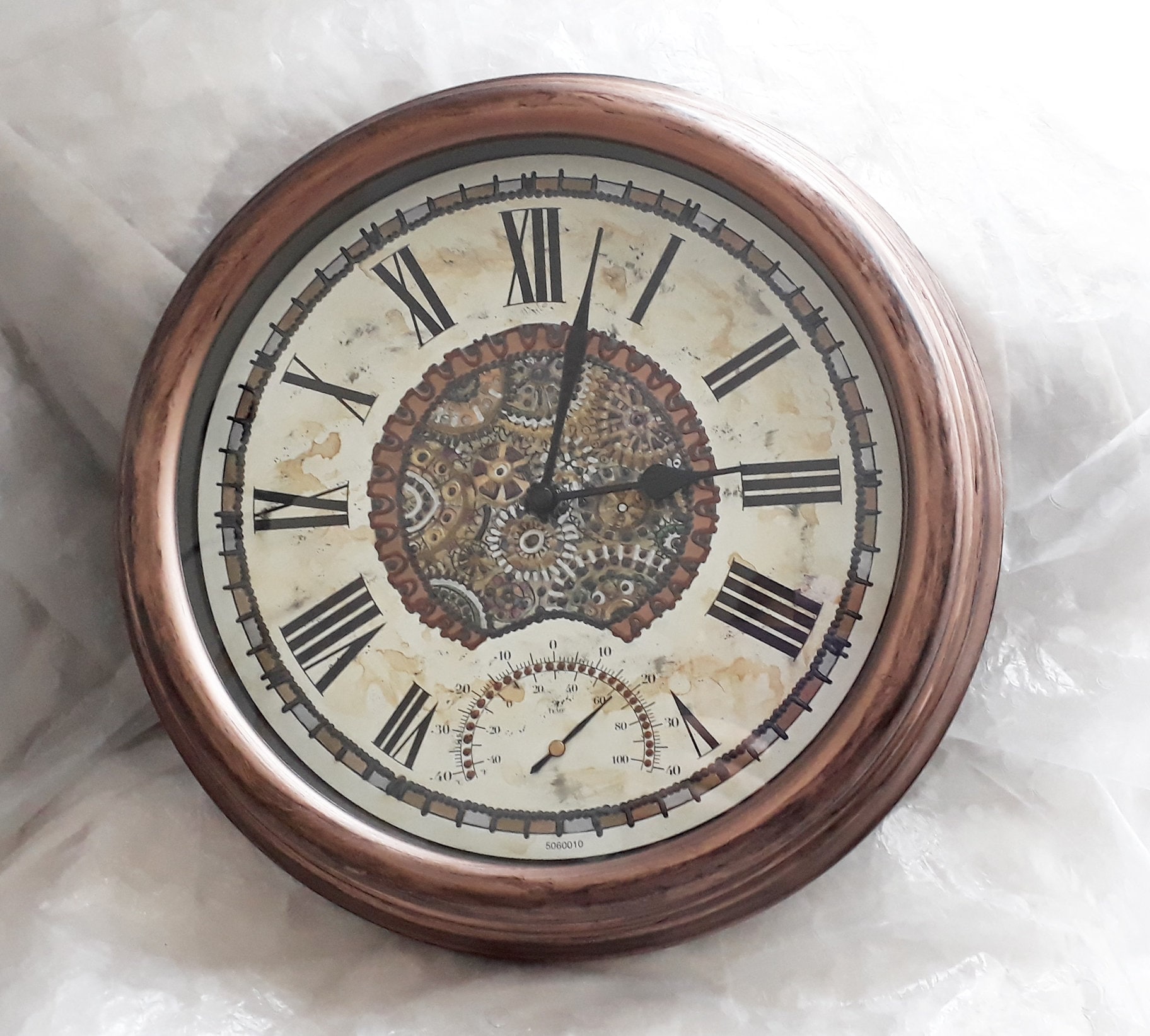 Steampunk Style Round Wall Clock Hand Decorated With Faux Cogs and Aged ...
