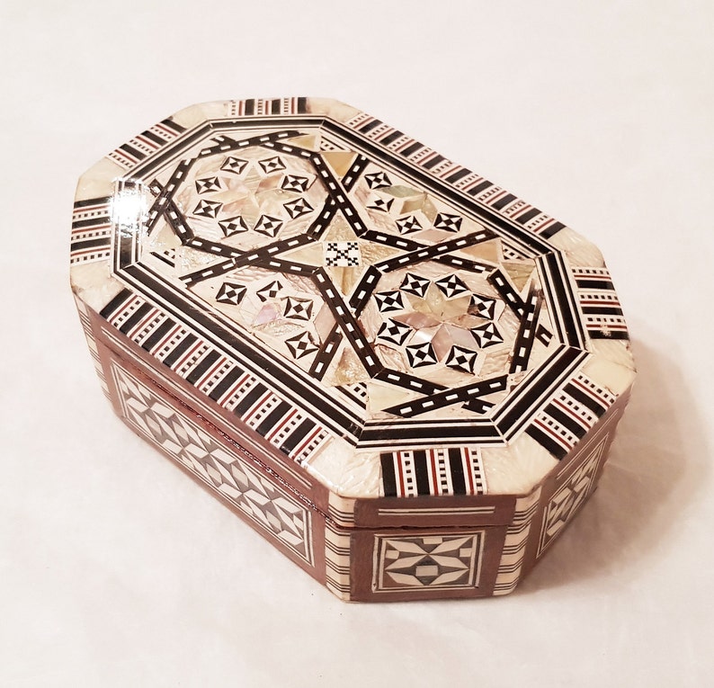 Vintage Hand Made Hexagonal Moroccan Marquetry Trinket Box, Decorated ...