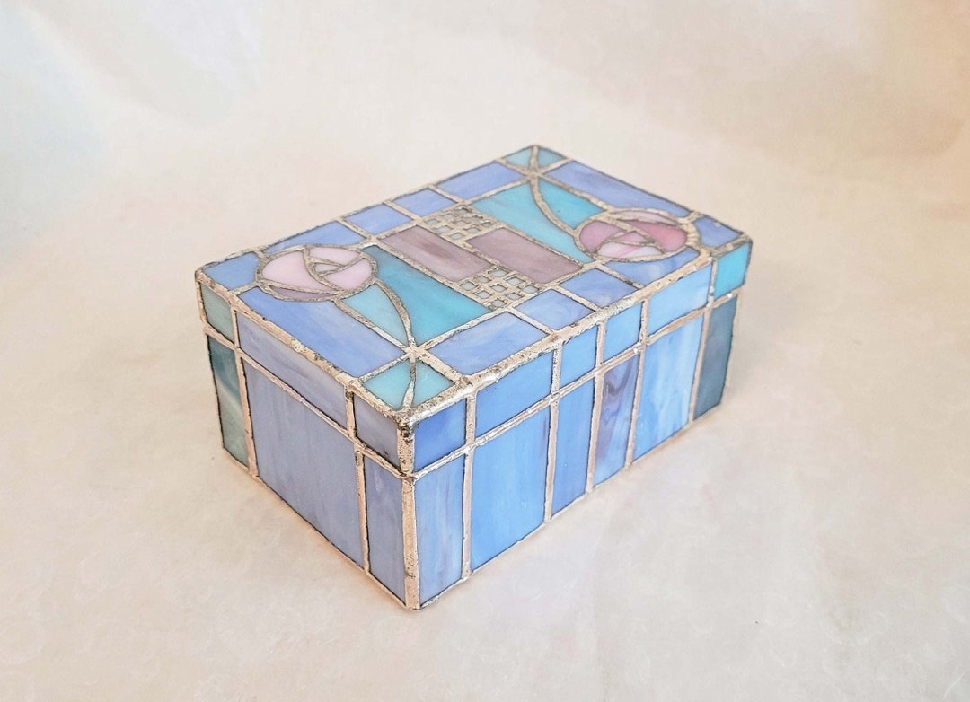 Vintage Rennie Mackintosh Stained Glass Trinket/jewellery Box-floral ...