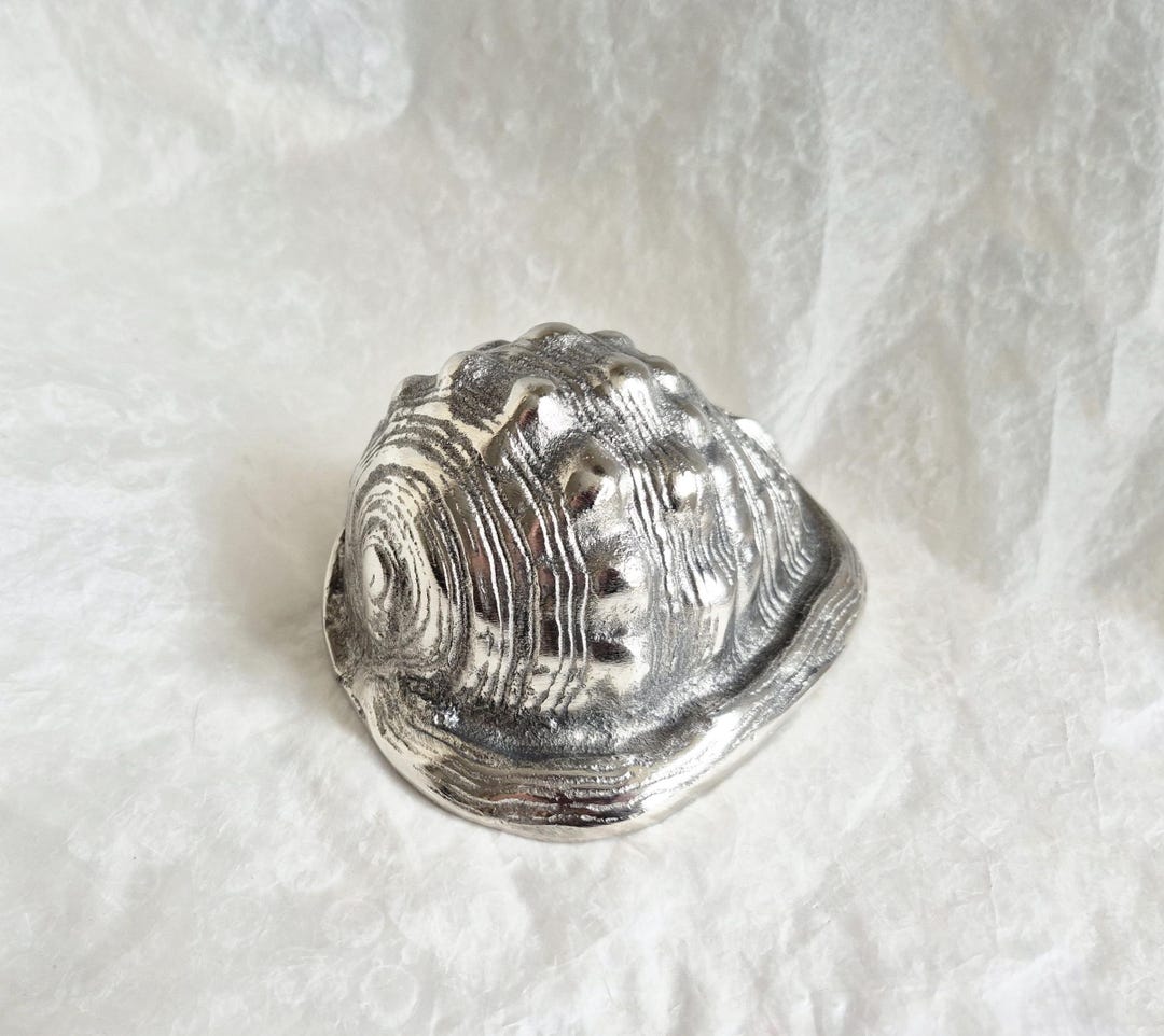 Vintage Silver Metal Conch Shell Ornament, Embossed Coastal Decor (14cm ...