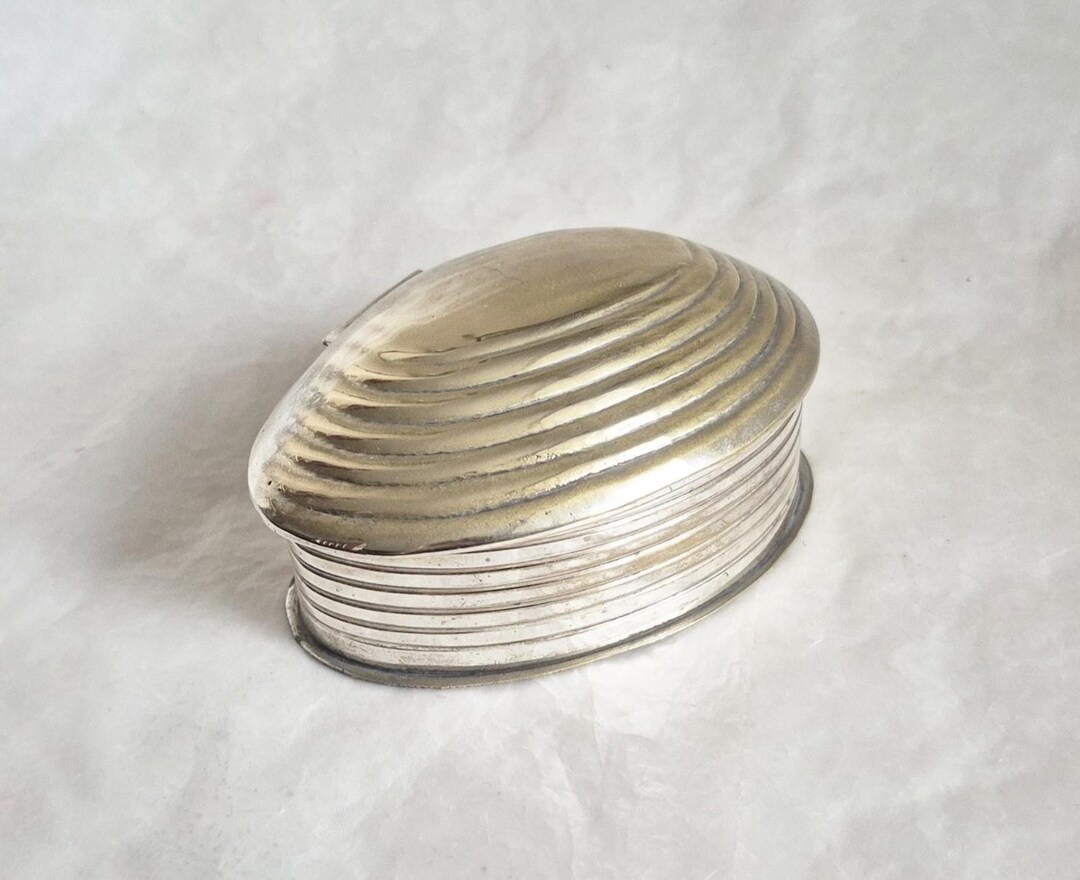 Vintage Silver and Gold Metal Scallop Shell Shaped Trinket Box, Ideal ...