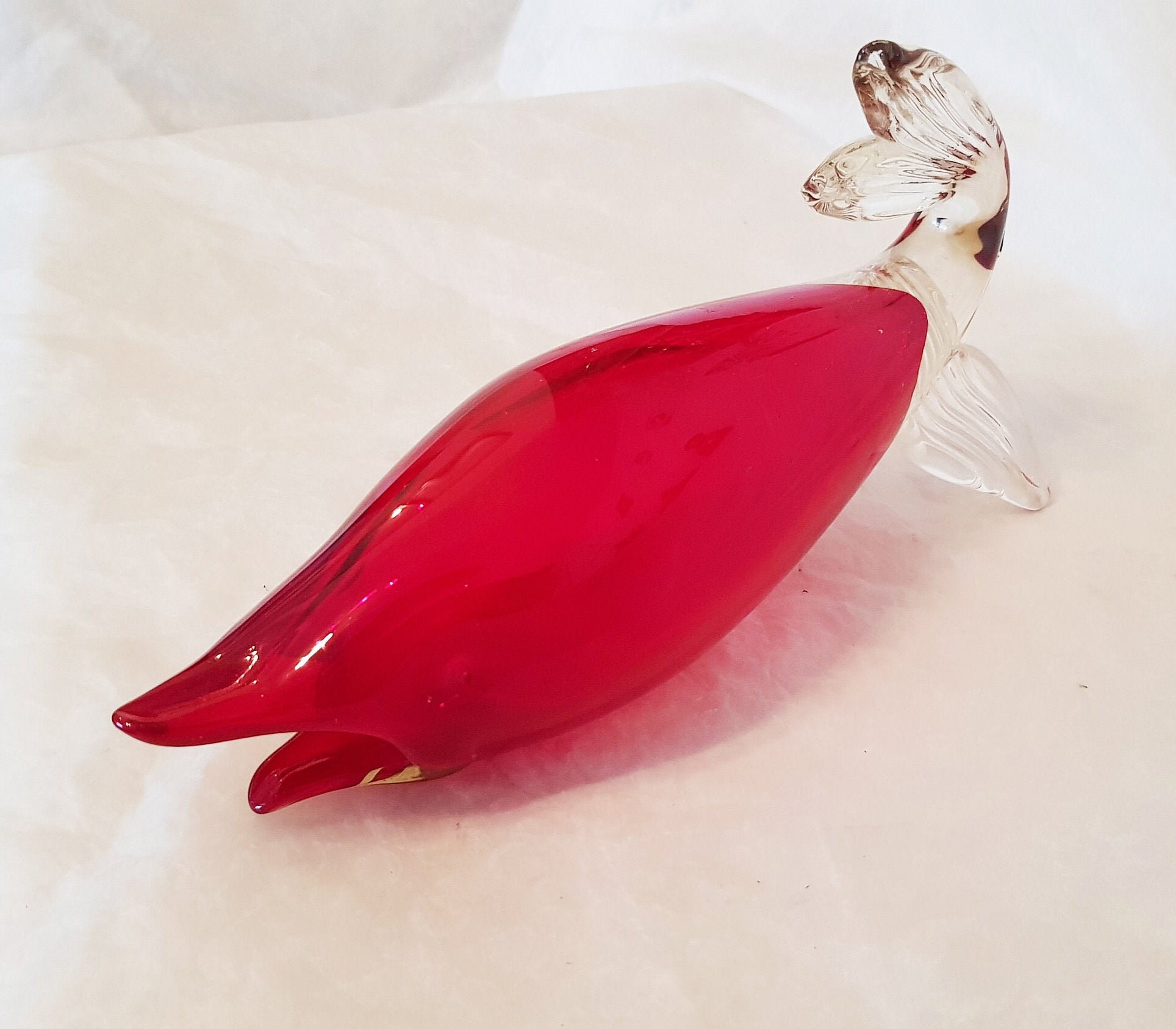 Vintage 1970s red glass ornamental fish vase collectable | Etsy