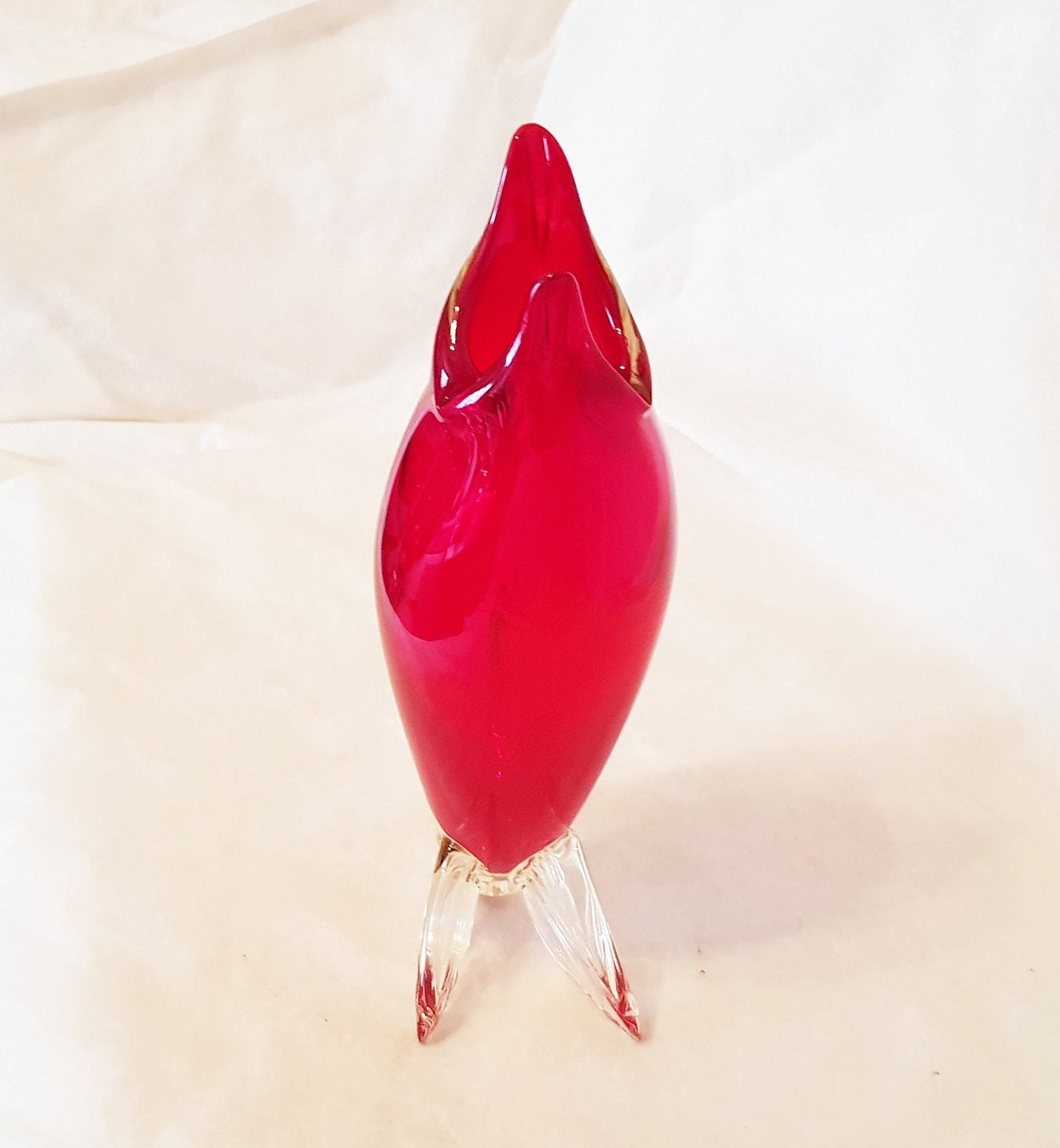 Vintage 1970s Red Glass Ornamental Fish Vase Collectable - Etsy