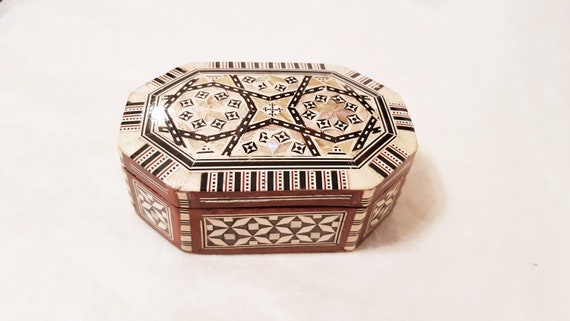 Vintage Hand Made Hexagonal Moroccan Marquetry Trinket Box | Etsy