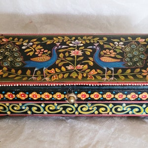 Large Rectangular Hand Painted Wooden Trinket Box From India, Decorated ...