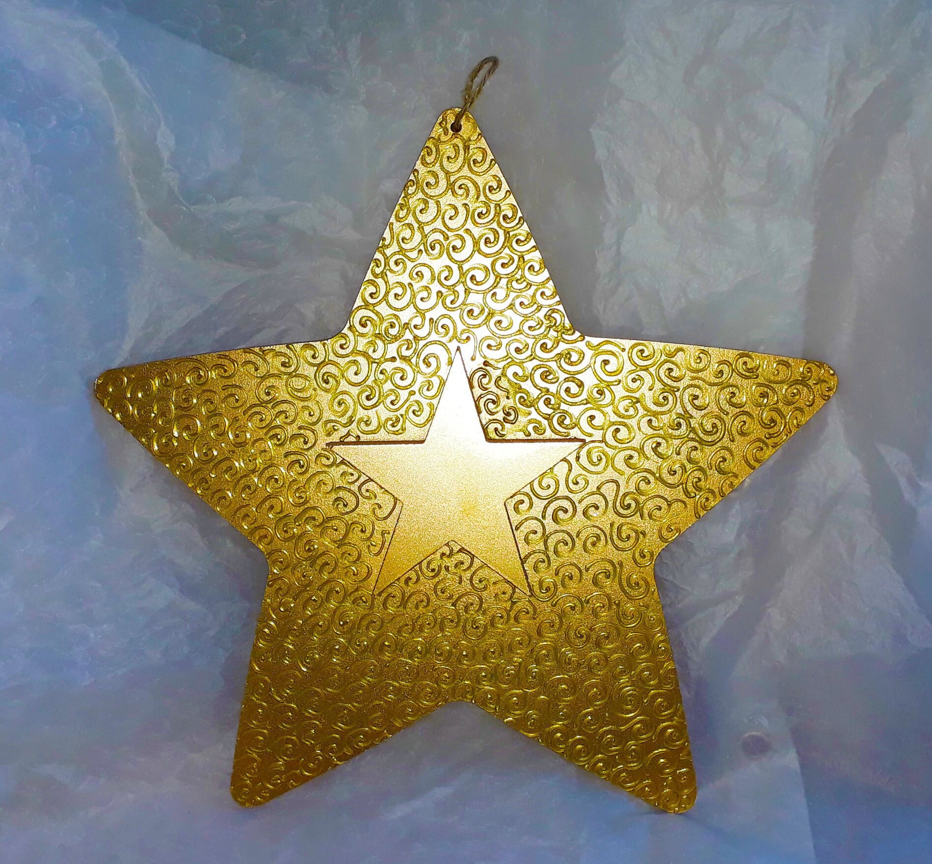 Wooden star wall art hand painted with textured gold spiral | Etsy