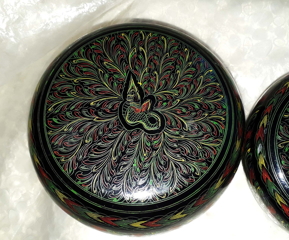 Set of 3 Hand Painted Oriental Nesting Boxes Embellished With an an ...