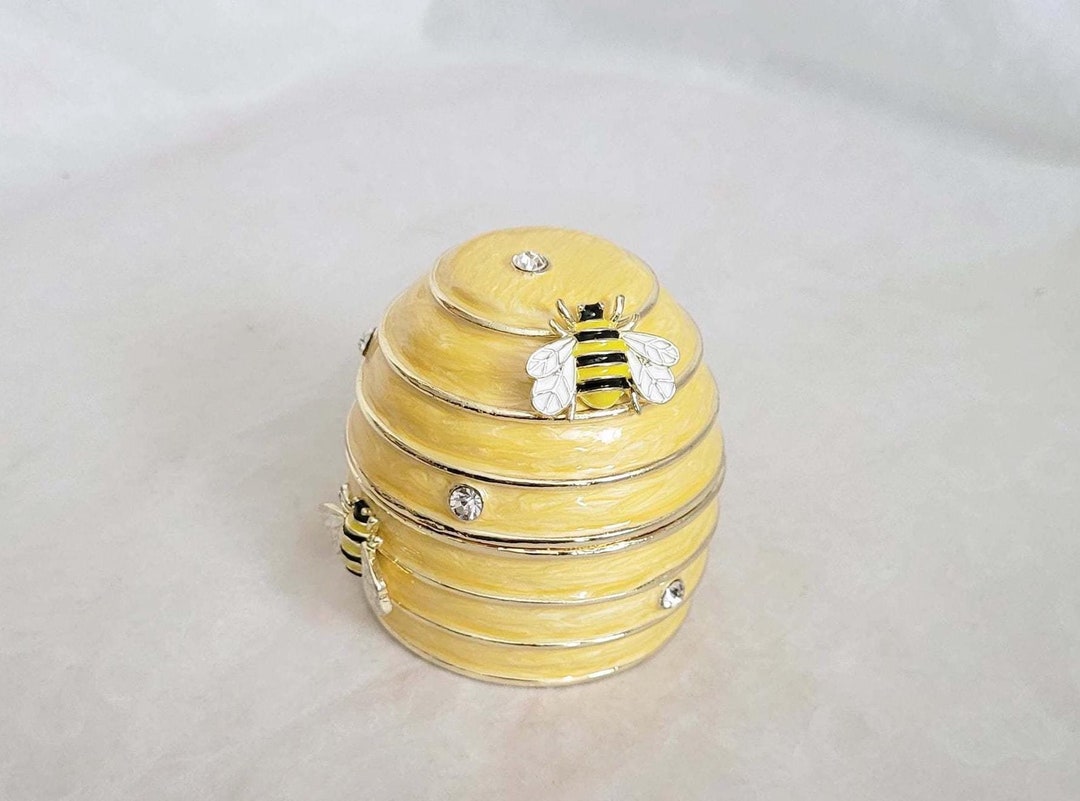 Unusual Yellow and Gold Enamel Beehive Trinket Box, Embellished With ...