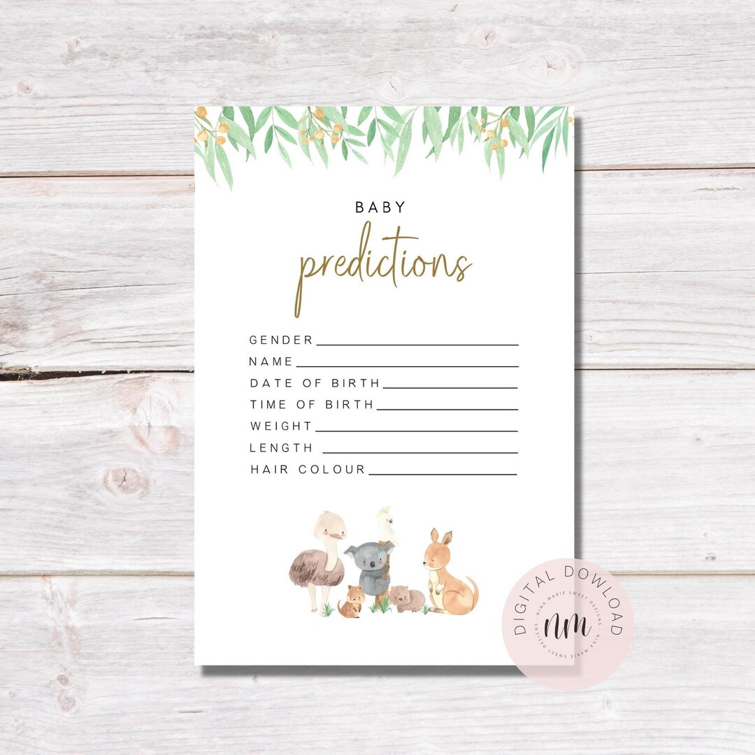 Australian Animal Baby Shower Baby Prediction Game, Digital Printable ...