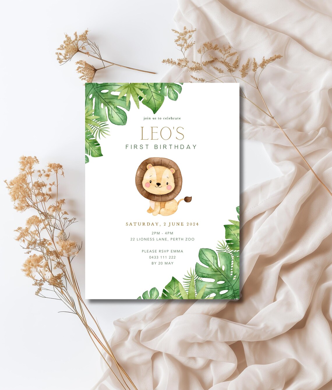 Lion Birthday Invitation, Safari Invite, Jungle Invitation, Lion Invite ...