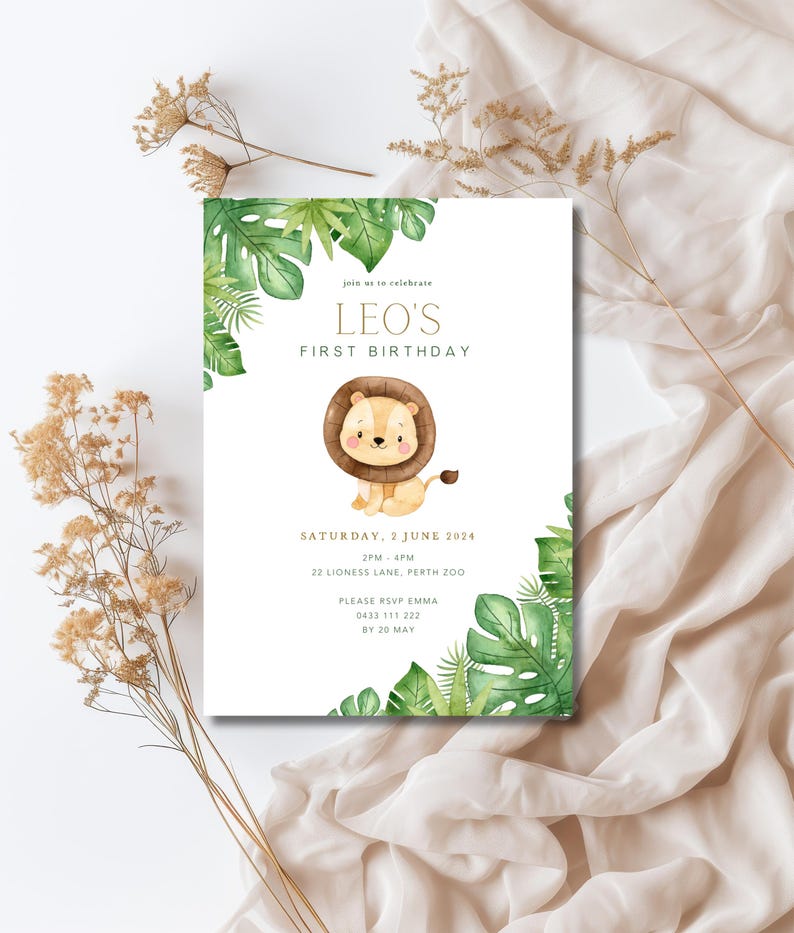 Lion Birthday Invitation, Safari Invite, Jungle Invitation, Lion Invite ...