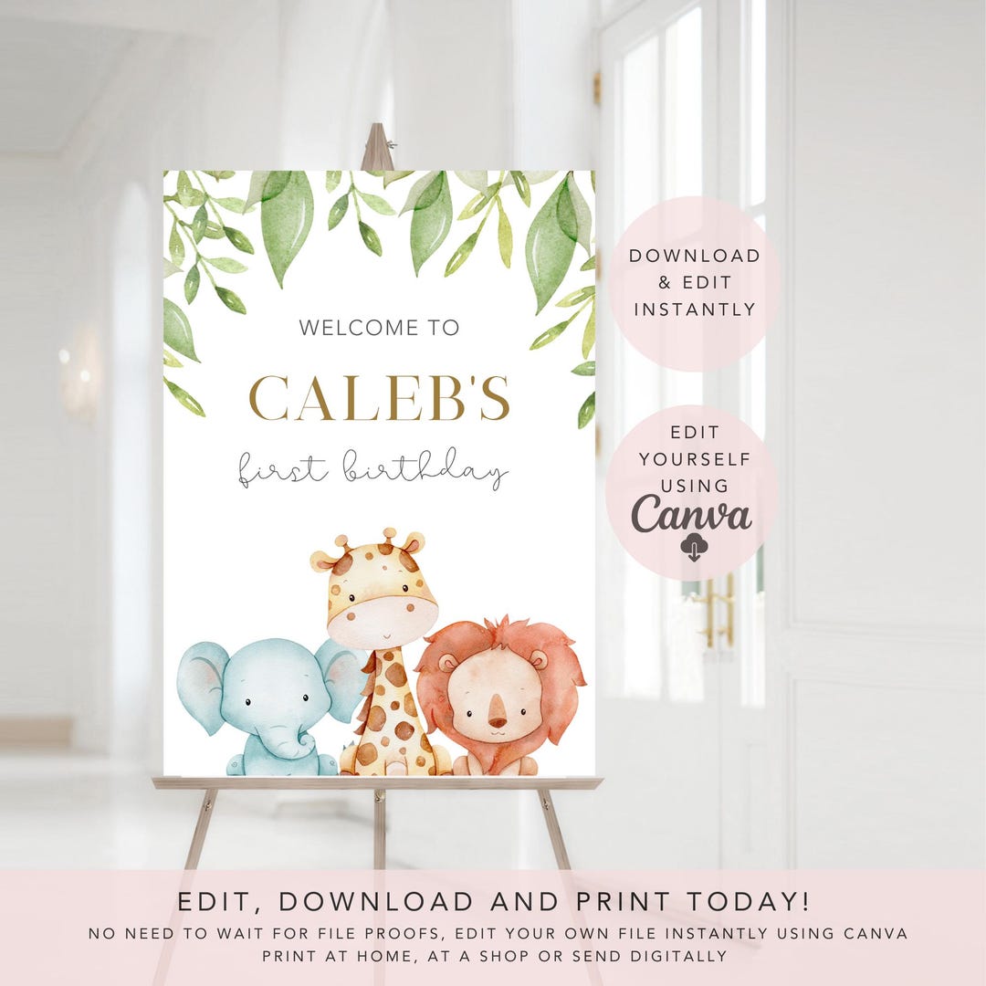 Editable Safari Animals Birthday Welcome Sign, Jungle Animals Birthday ...