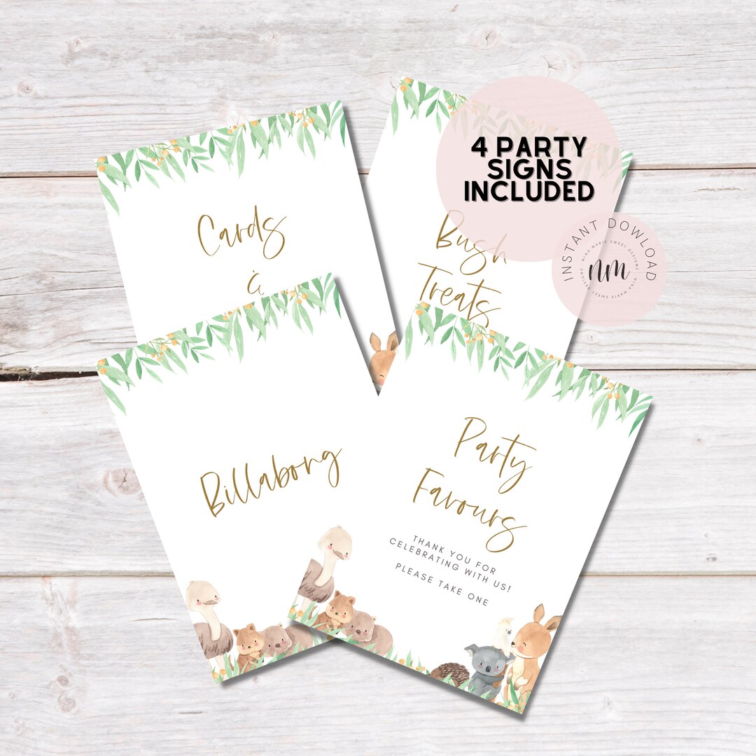 Australian Animal Party Signs Bundle, Digital Printable, Print Yourself ...