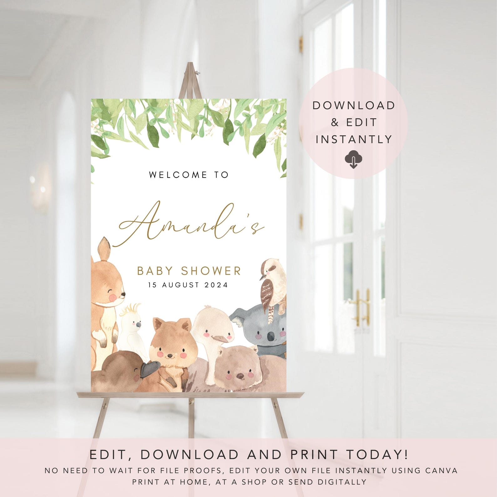 Australian Animal Baby Shower Welcome Sign, Digital Sign, Edit Yourself ...