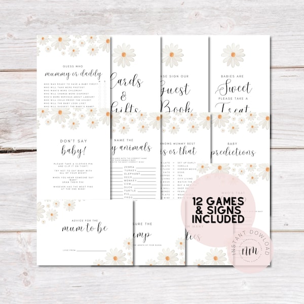 Daisy Baby Shower Game Bundle Digital Printable Floral Game Print ...