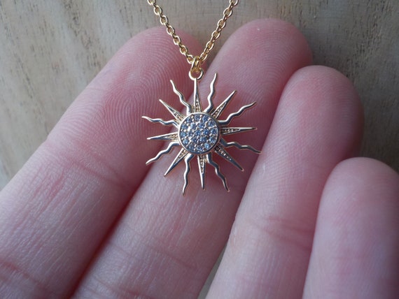 Tiny Sun Gold Necklace / Smiling Sun Necklace / Sunshine | Etsy