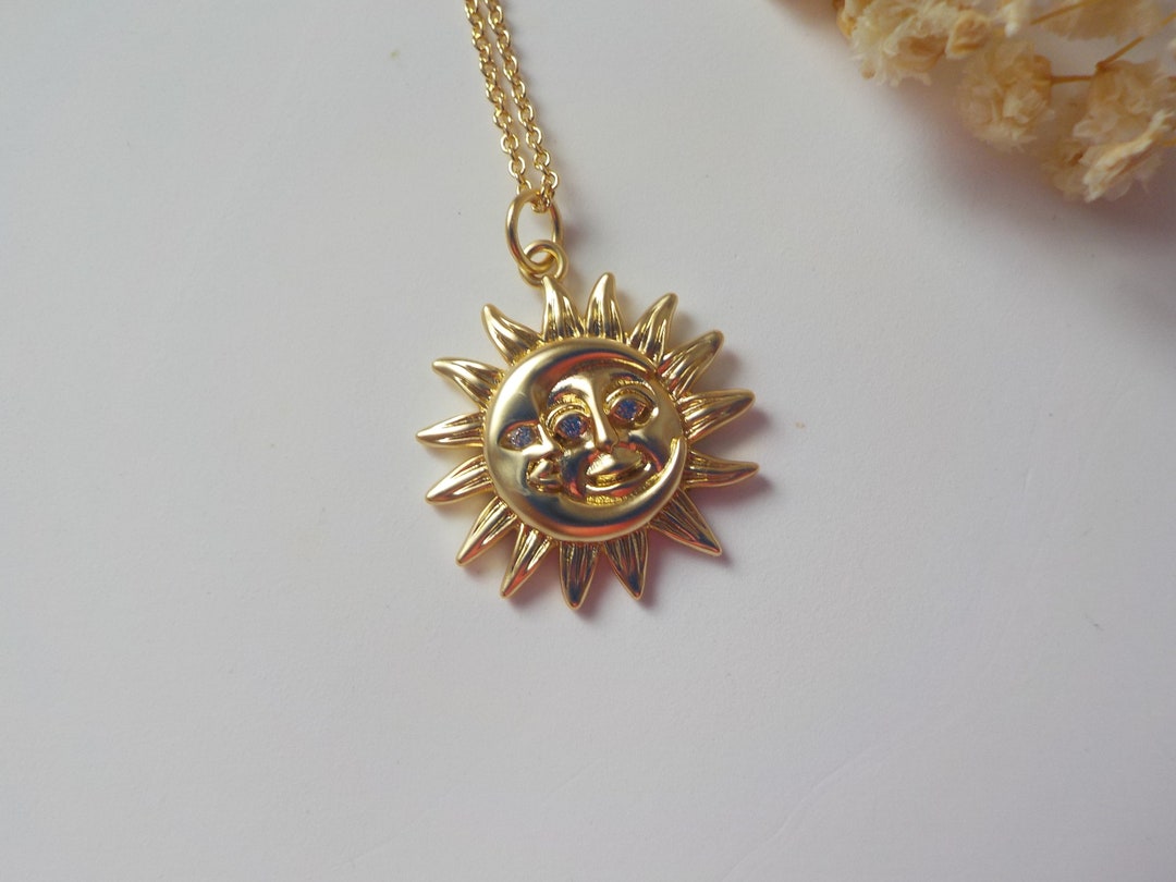 Tiny Sun Gold Necklace / Smiling Sun Necklace / Sunshine /sunshine ...