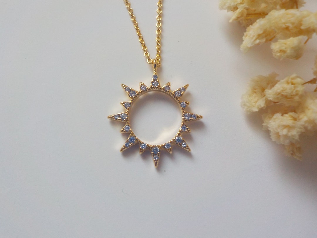 Sun Necklace/ Gold Sun Pendent Necklace/ Layering Necklace/ Dainty ...