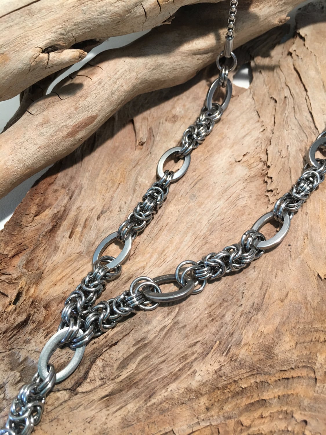 Id/badge Holder Stainless Steel Byzantine Chain - Etsy