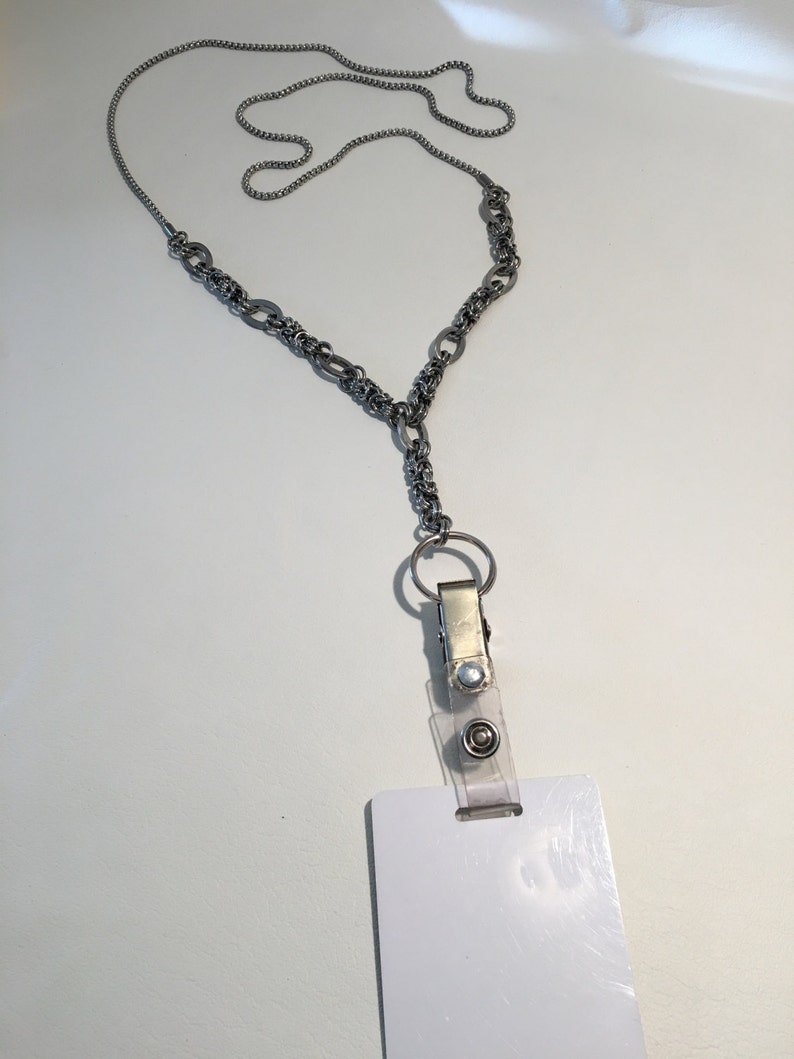 Id/badge Holder Stainless Steel Byzantine Chain - Etsy