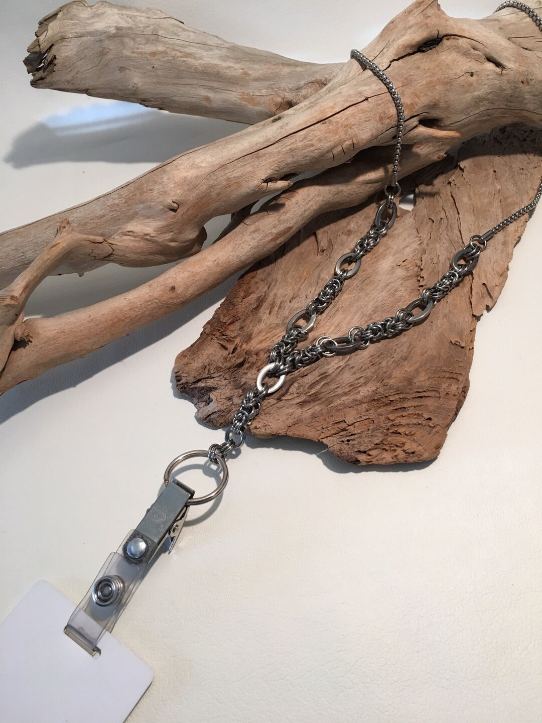 Id/badge Holder Stainless Steel Byzantine Chain - Etsy