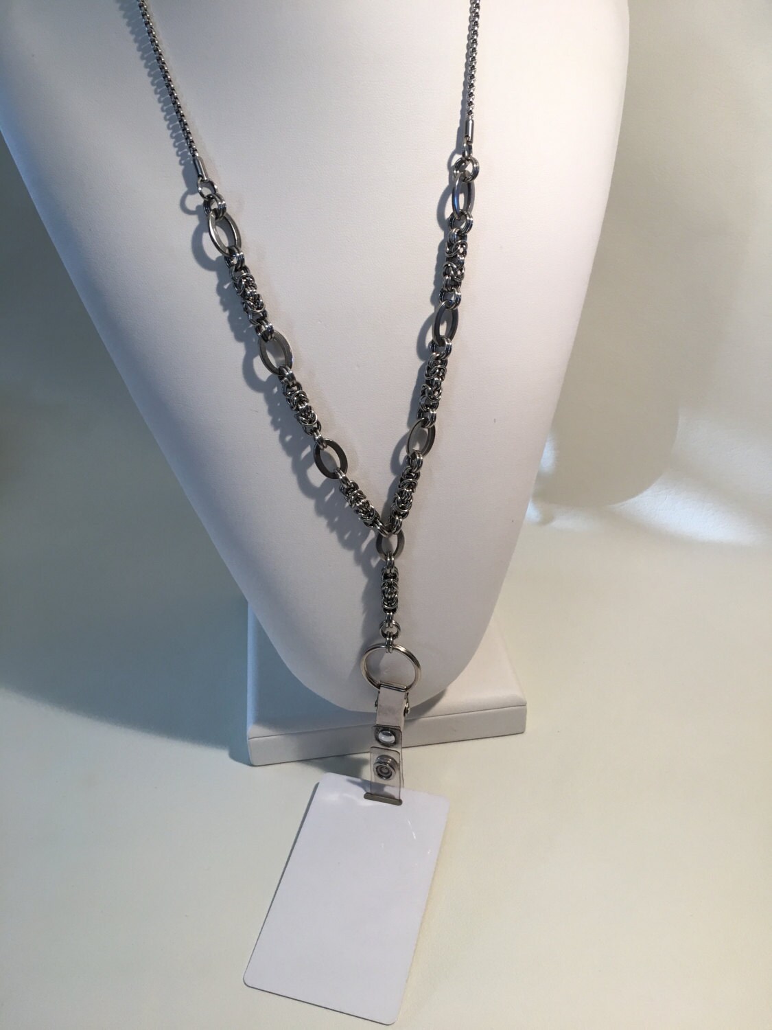 Id/badge Holder Stainless Steel Byzantine Chain - Etsy