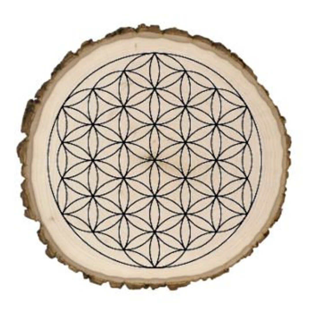 Engraved Flower of Life Crystal Grid Sacred Geometry on Natural Wood ...