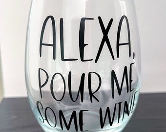 Alexa Pour More Wine Label, Funny Work From Home Wine Label, Stay at ...