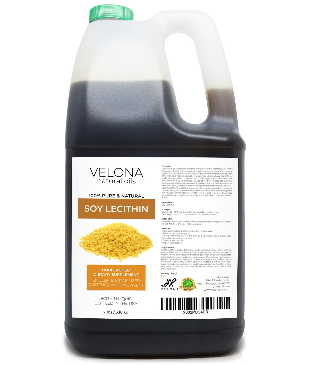 Velona Liquid Soy Lecithin 7 Lb | Food Grade | Unbleached| Emulsifier ...