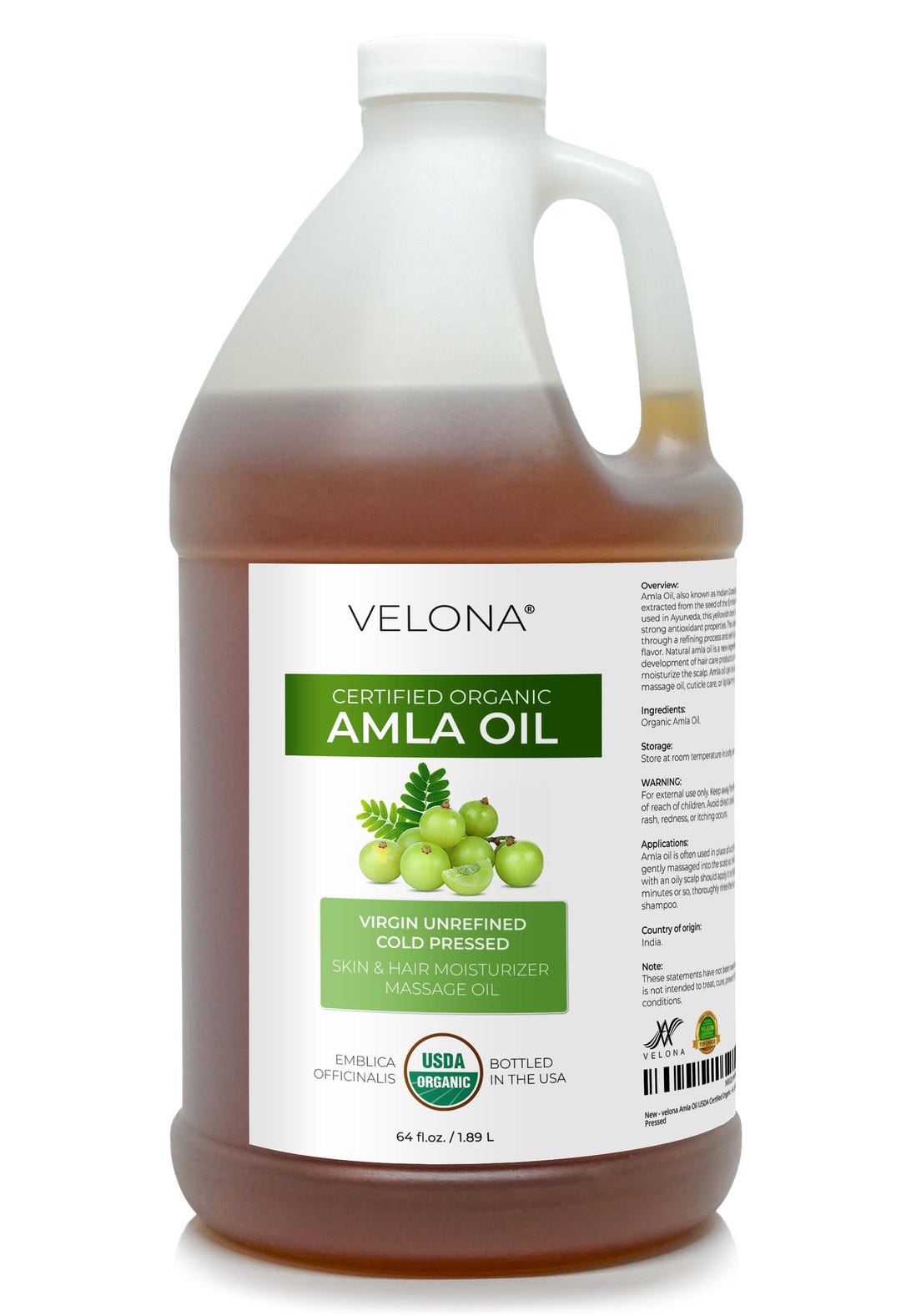 Velona Amla Oil USDA Certified Organic - 64 Fl Oz 100% Pure and Natural ...