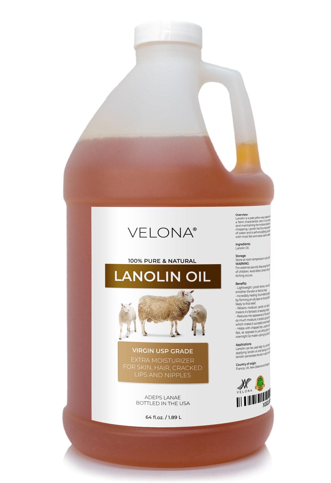 Velona Lanolin Oil USP Grade 64 Fl Oz | 100% Pure and Natural Carrier ...
