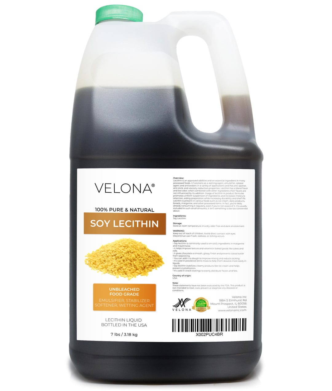 Pure Liquid Soy Lecithin by Velona - 7 Lb | Food Grade | Unbleached ...