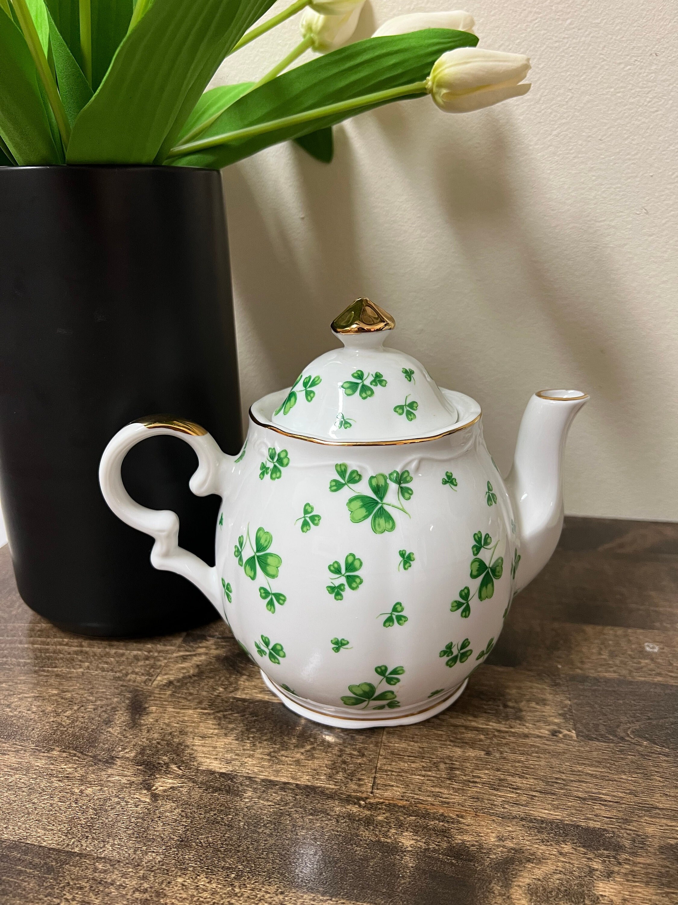 Vintage Lefton Musical Teapot Shamrock Clover Pattern St Patrick's Day ...
