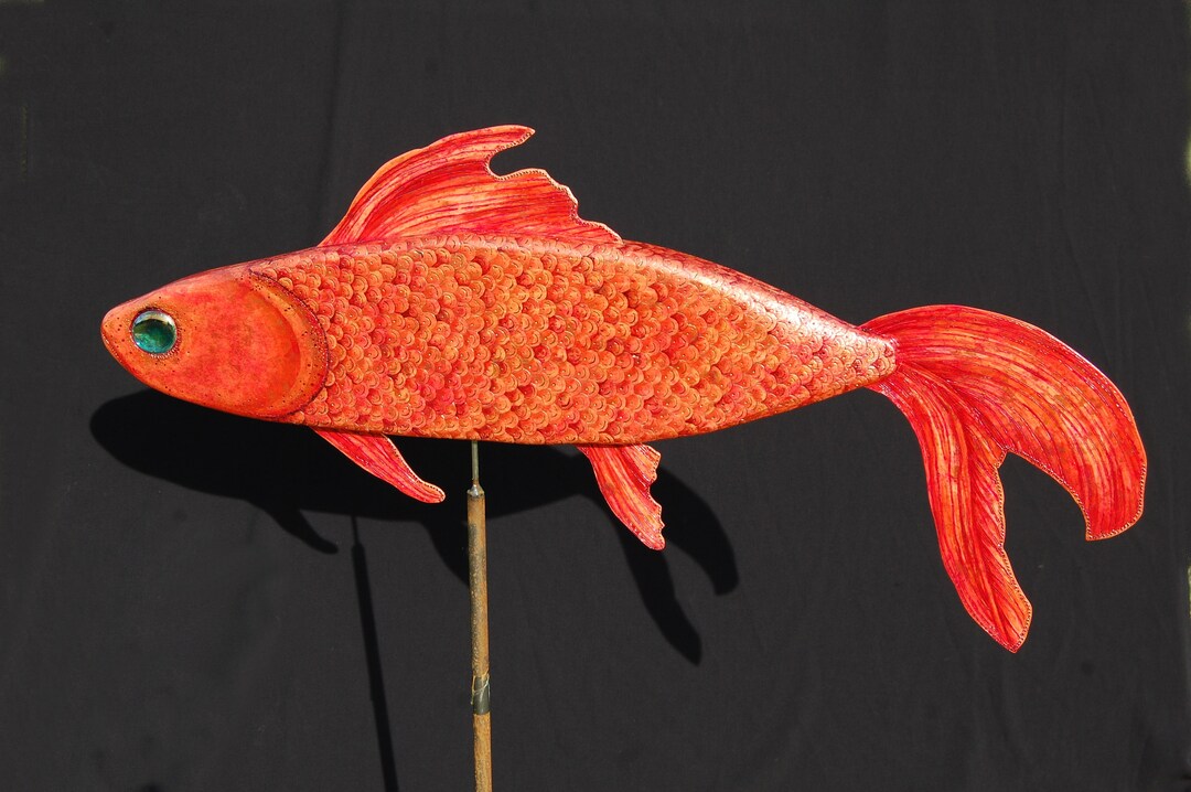 Kinetic Garden Art / Sculpted Fish & Dragonfly Wind Vanes - Etsy