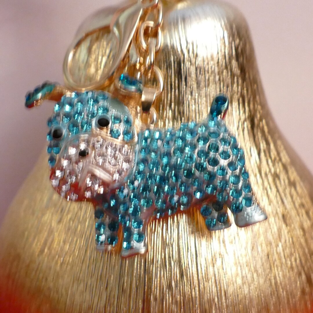 A Beautiful Diamante Blue Dog Keyring Rhinestones Charm Pendant Purse ...