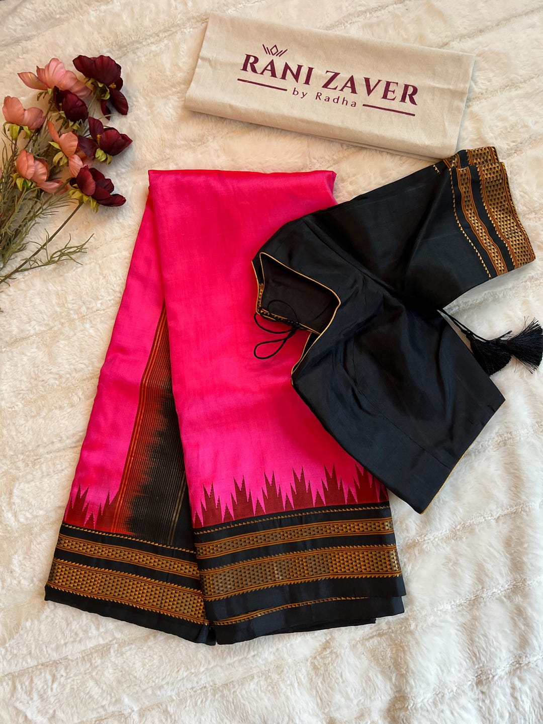 38 Stitched Blouse Ilkal Irkal Hot Pink With Black Combo| Ranizaver ...