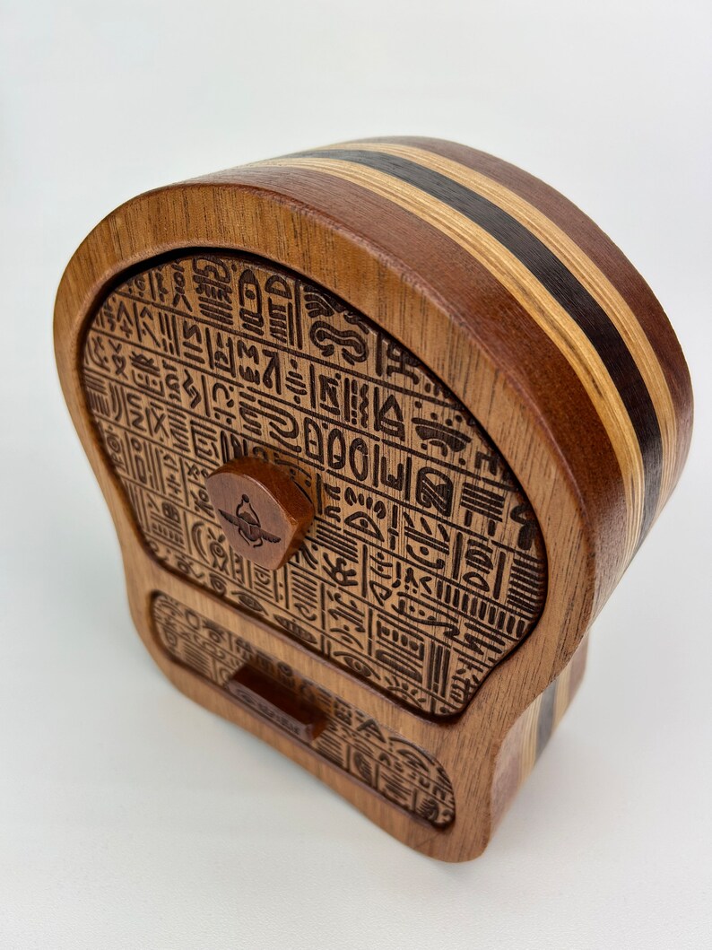 Egyptian Hieroglyphic Engraved Mahogany Wooden Jewelry Keepsake Bandsaw ...