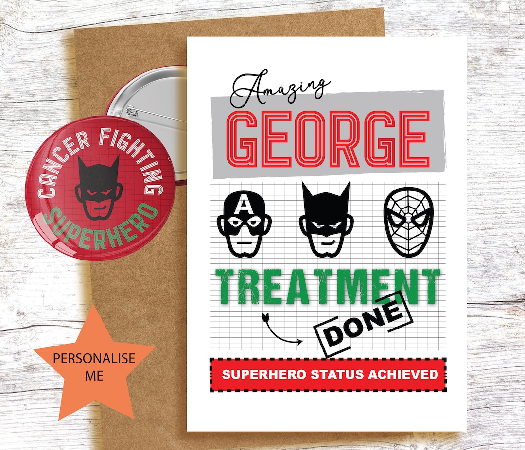 Super Hero - Treatment Done! Cancer Card and Pin Badge Option, Chemo ...